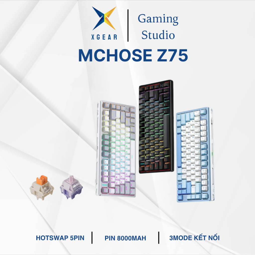 Bàn phím cơ không dây MCHOSE Z75 3 mode kết nối | Pin 8000mAh | LED RGB | Shopee Việt Nam