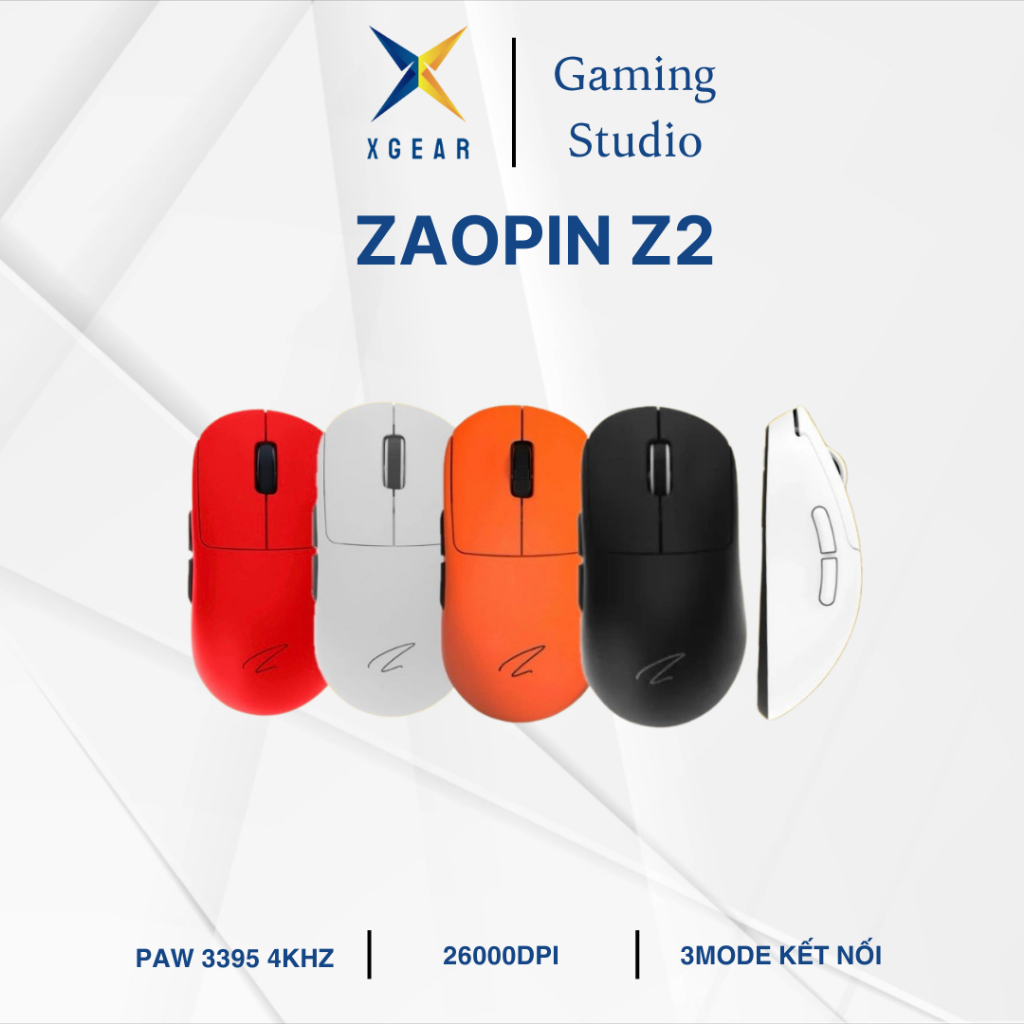 Chuột không dây Zaopin Z2 4K | 3 mode | Hotswap | PAW3395 (Tặng kèm miếng dán chống trượt ...
