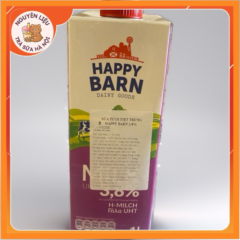 Sữa tươi không đường tiệt trùng nguyên kem HAPPY BARN 3,8% 1 Lít/ Hộp ...