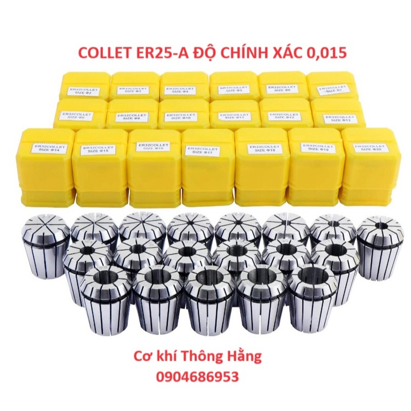 Collet ER25-A đủ size từ phi 2-16mm, độ chính xác cao kẹp chắc chắn ...