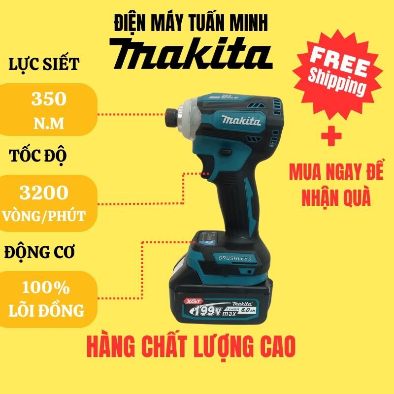 Máy Bắn Vít ma ki ta - Bắn Vít Không Chổi Than 199V TD 173 Chân Pin Phổ Thông Lõi Đồng 100% Siêu ...