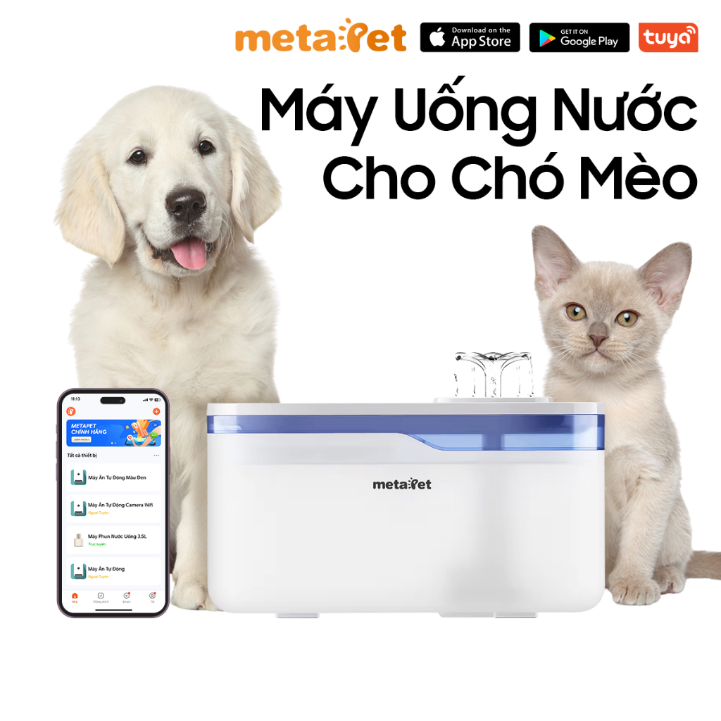 Máy Phun Nước Uống Tự Động metaPet Cho Thú Cưng, Loại Bỏ Bụi Bẩn & Vi Khuẩn Gây hại, Sử Dụng An ...