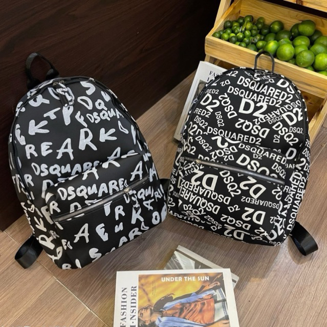 Balo đi học nam nữ DSQ vải dù phủ nylon bóng in hoạ tiết chữ monogram ...