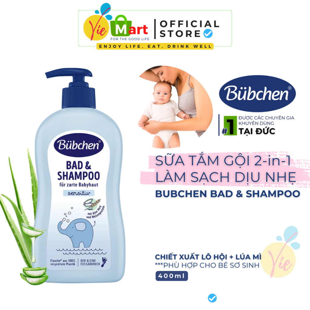 Sữa tắm gội Bubchen Bad & Shampoo - Bubchen Wasch Gel dịu nhẹ an toàn cho da bé sơ sinh 400ml ...