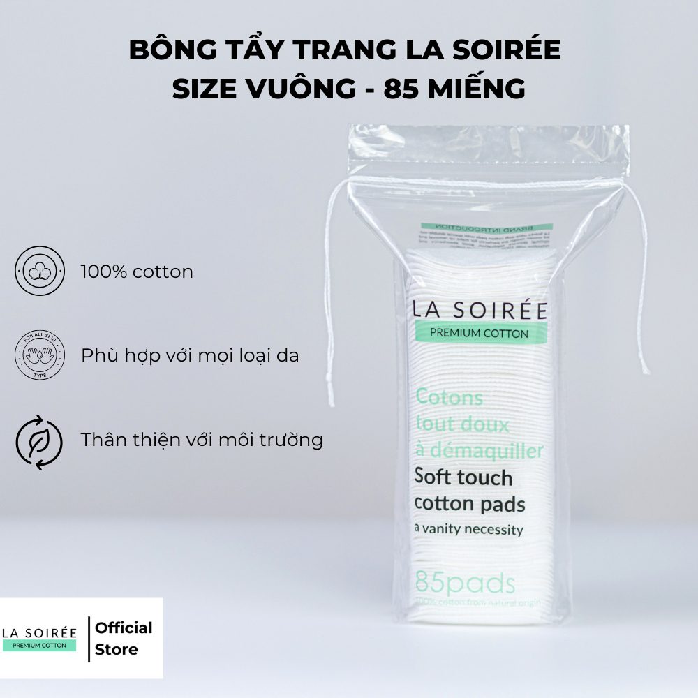 Bông tẩy trang cotton La Soirée 85 miếng vuông dai mềm | Shopee Việt Nam
