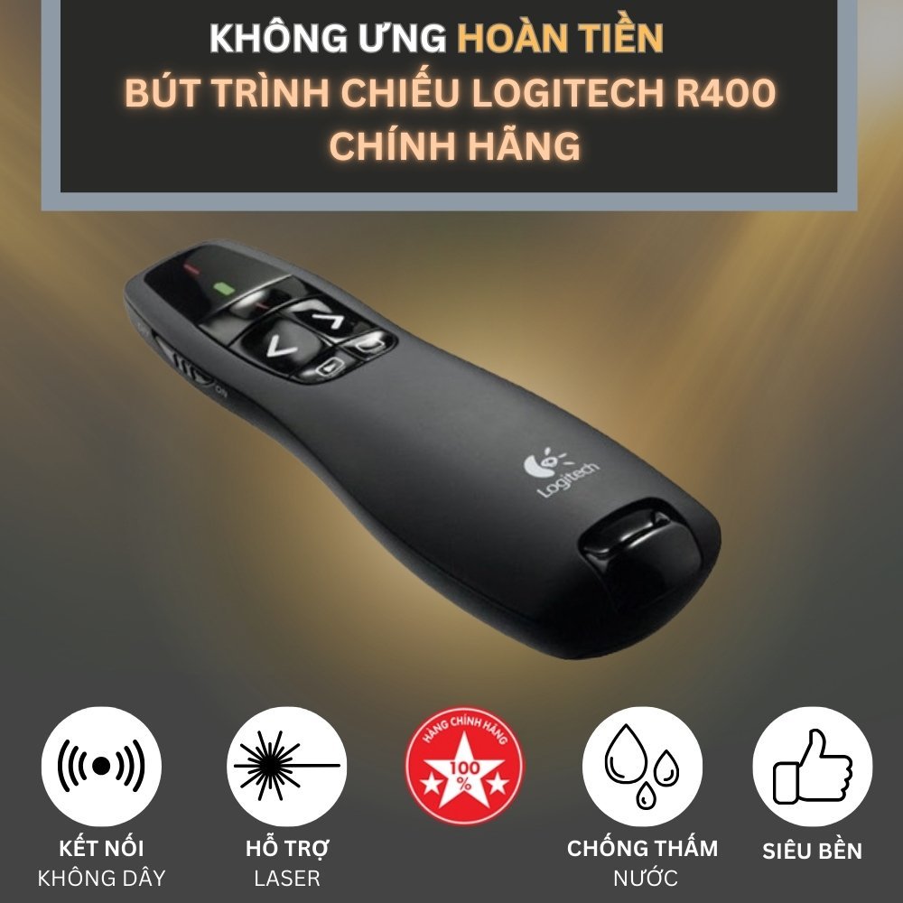 Bút Trình Chiếu Logitech R400 Chính Hãng khoảng cách kết nối lên đến 2m ...