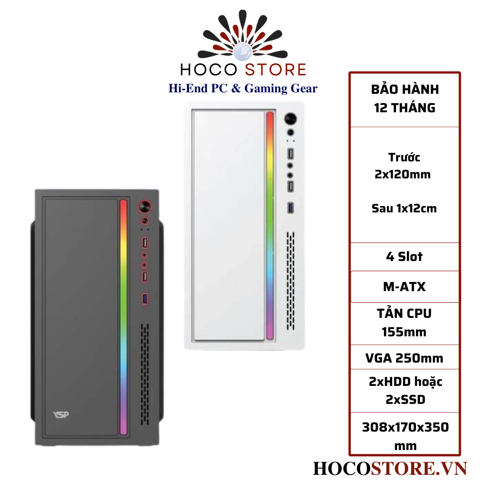 Case VSP V206 Đen - Trắng (mATX) Case có sẵn led RGB, USB 3.0 - Hoco Store PC | Shopee Việt Nam
