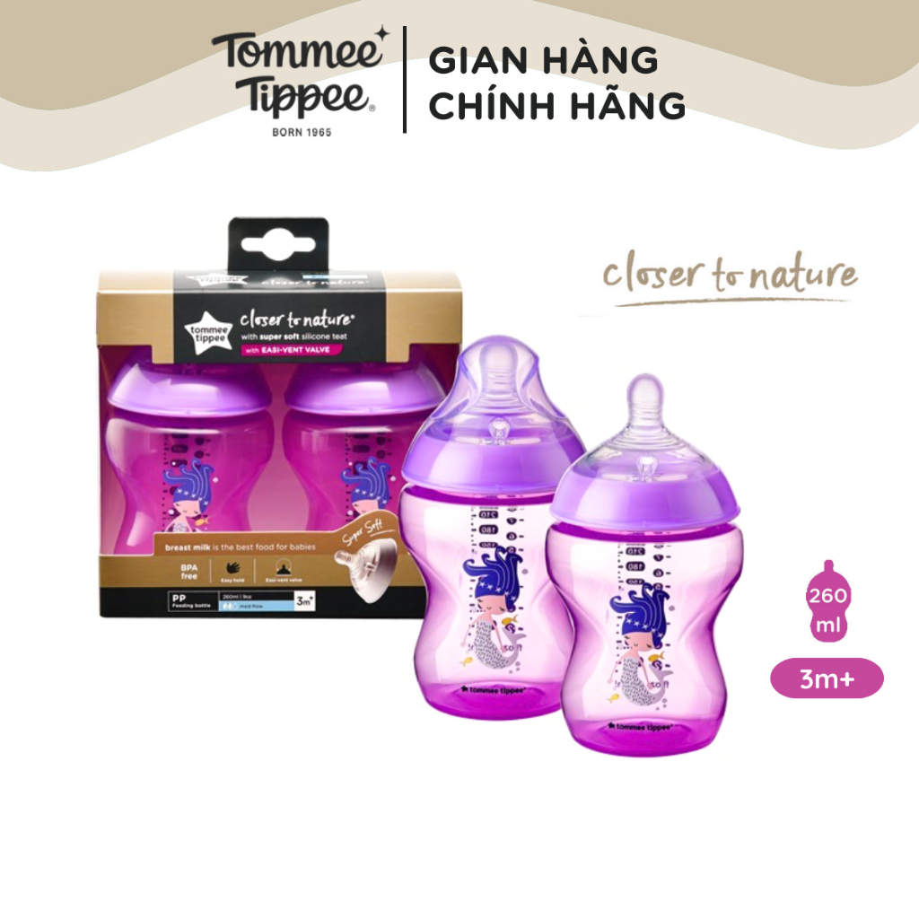 Bình Sữa Ty Siêu Mềm Tự Nhiên Tommee Tippee Closer To Nature 260ml, Núm ...