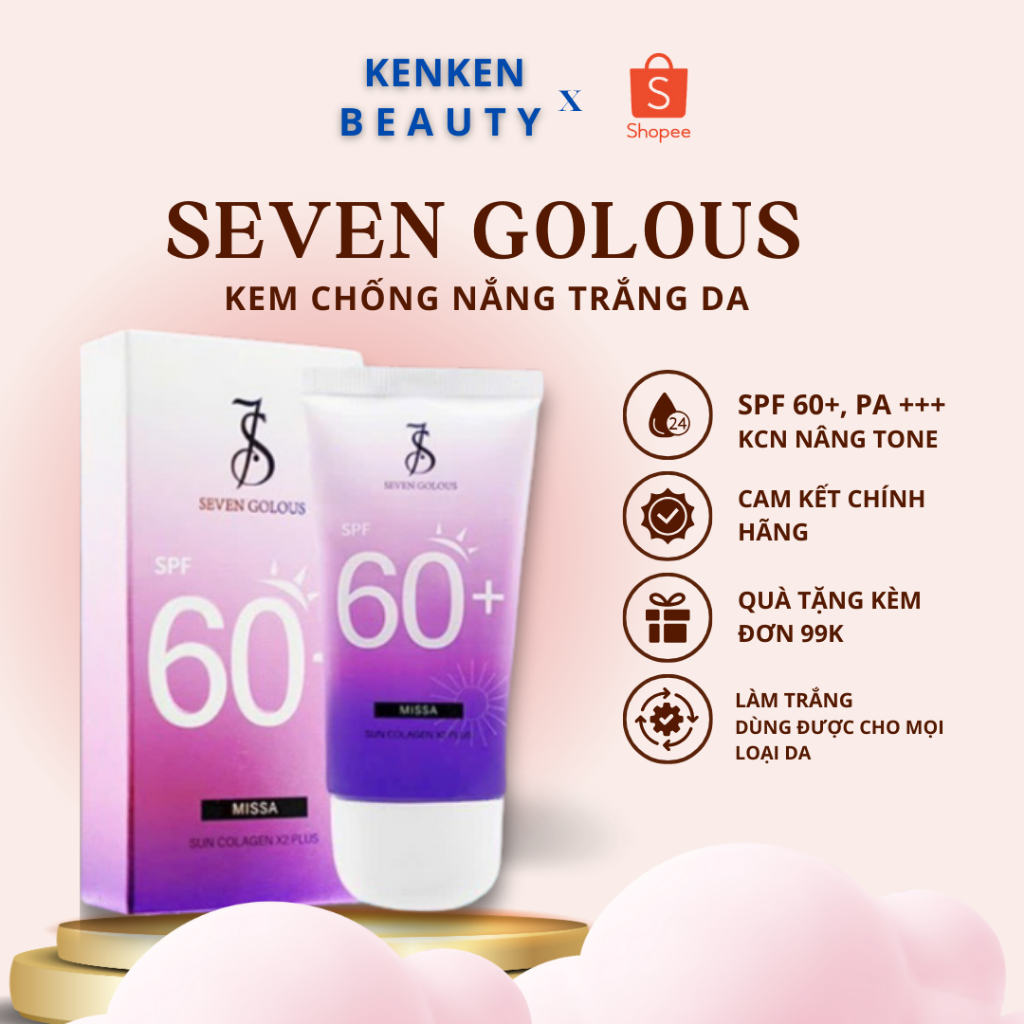 Kem chống nắng trắng da SEVEN GOLOUS SPF 60+ PA+++ tuýp 60g hàng Nội Địa Hàn Quốc cho làn da ...