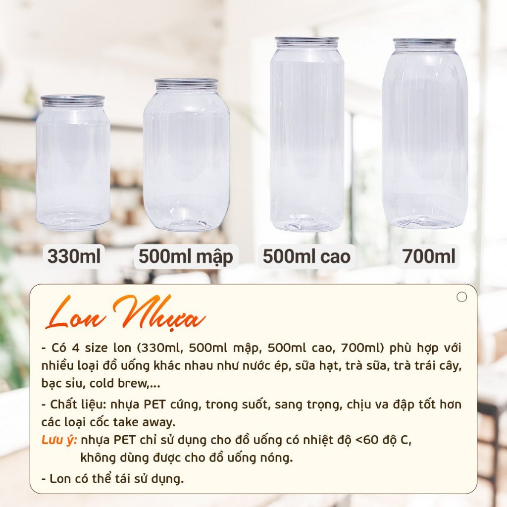 Lon nhựa PET nắp nhôm xé Unibar size 330 - 500 - 700ml dùng cho UB-1S | Shopee Việt Nam