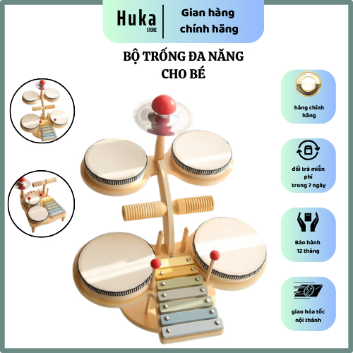 Bộ trống đa năng cho bé, Đồ chơi bộ nhạc cụ trống Montesori bằng gỗ ...