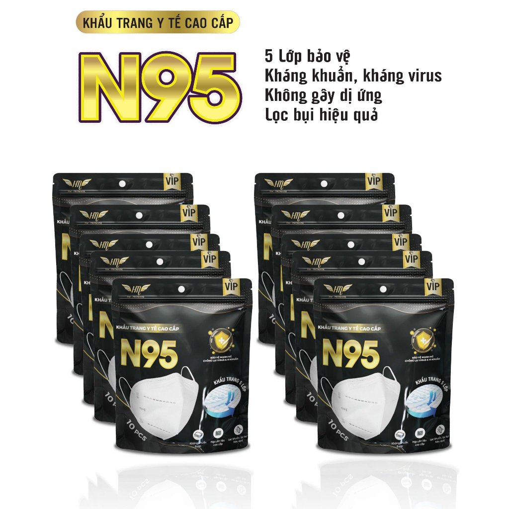 [Combo 200 cái] Khẩu trang N95 5 lớp HM pro mask kháng khuẩn chống bụi mịn, khẩu trang chống ...
