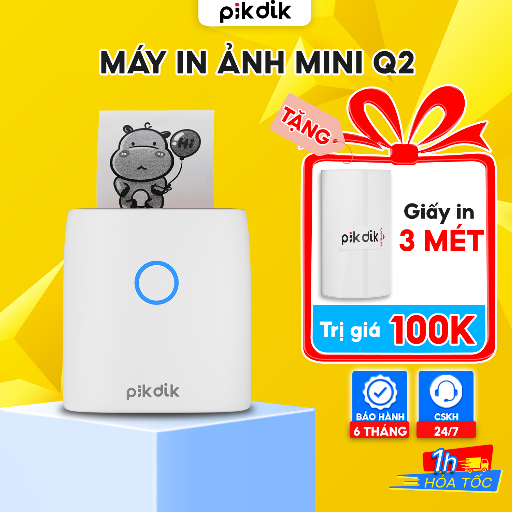 Máy in nhiệt mini bluetooth cầm tay PIKDIK in mã vạch, tem ảnh, ghi chú ...