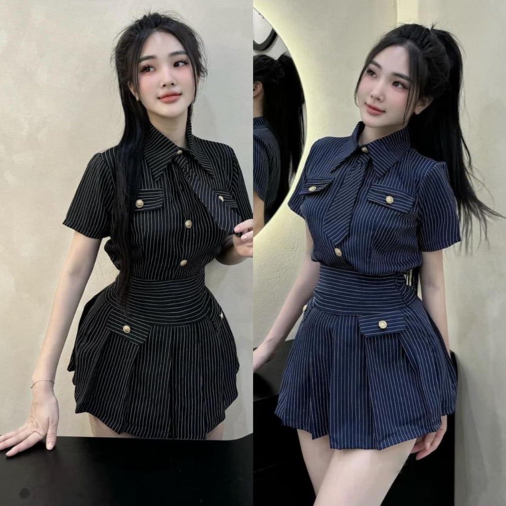 Set Váy Kẻ Túi Hộp Kèm Cavat QC, Full 2 Màu, Loại 1 CHP | Shopee Việt Nam