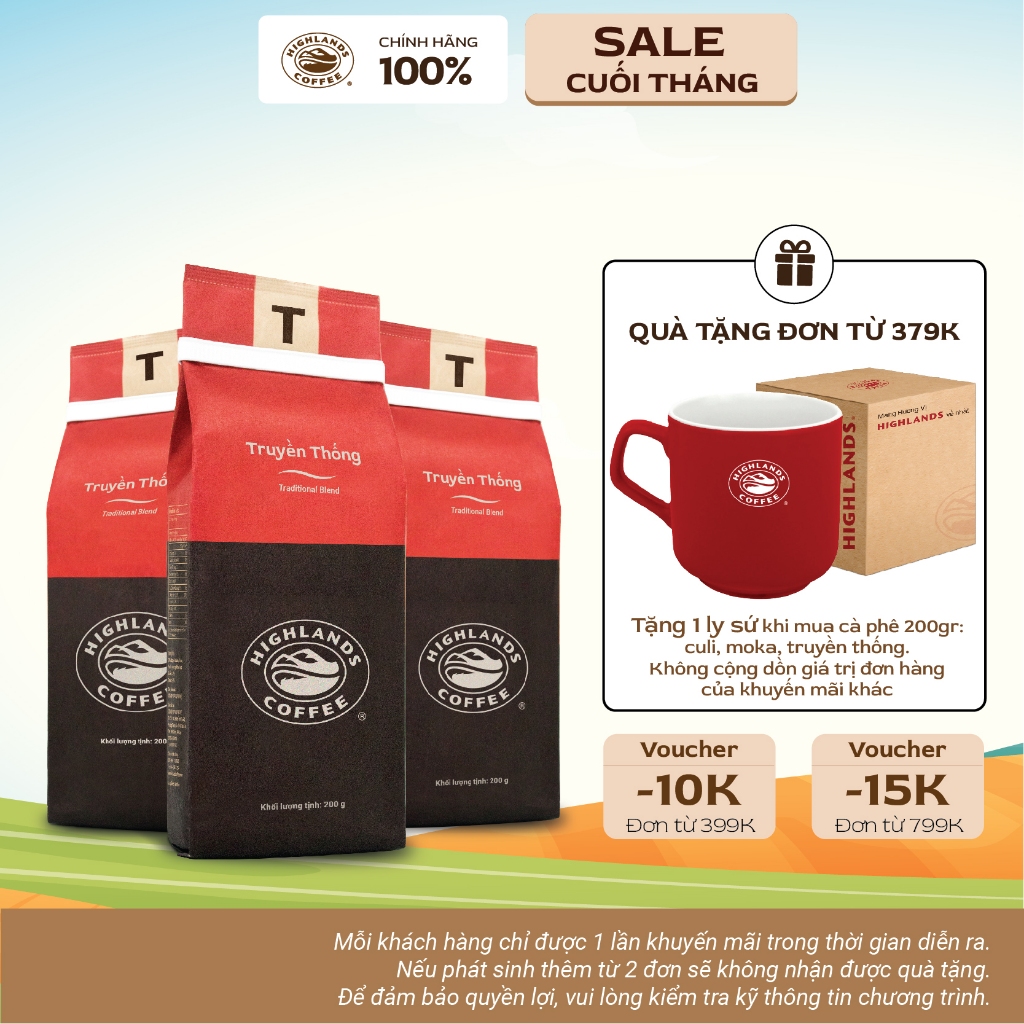 Combo 3 gói Cà phê rang xay Truyền thống Highlands Coffee 200g | Shopee ...