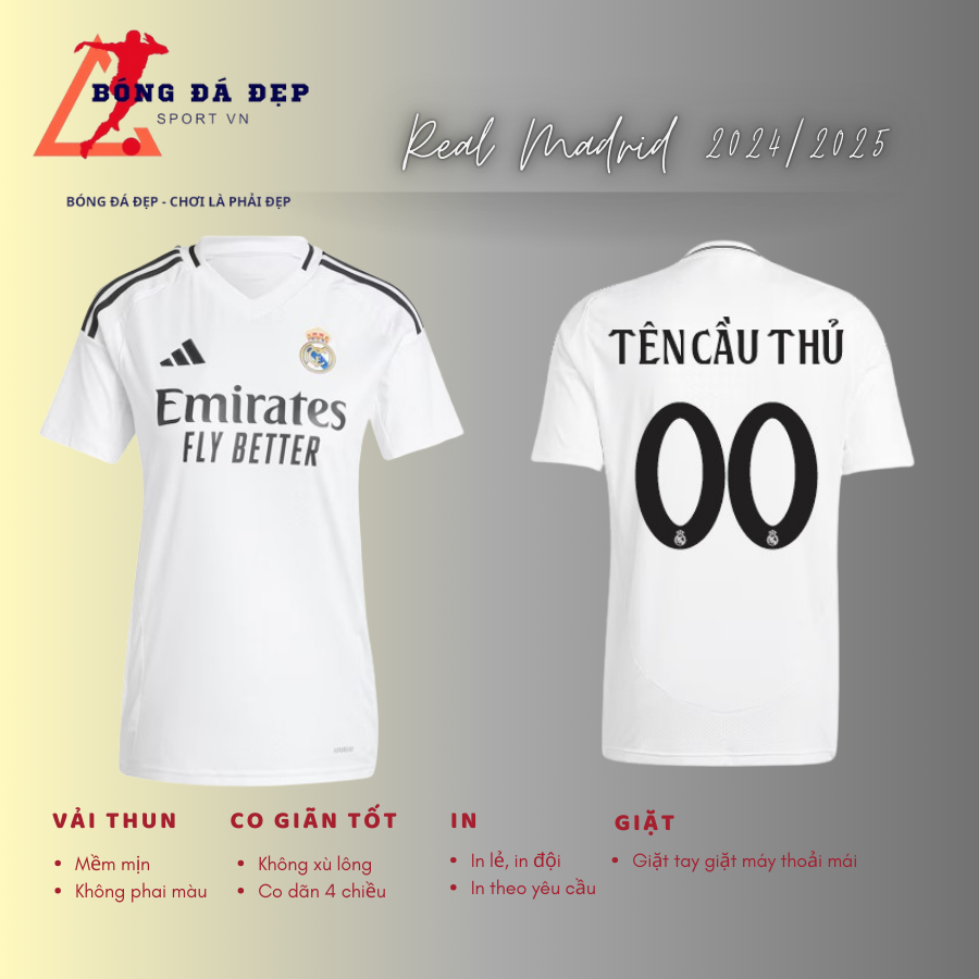 Bộ Quần Áo Bóng Đá Câu Lạc Bộ Real Madrid Mùa giải 24/25 Vải Thái Cao ...
