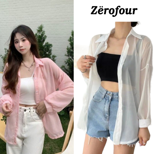 Áo sơ mi nữ voan mỏng tay bồng, áo khoác sơ mi mỏng nhiều màu dễ phối đồ ZEROFOUR | Shopee Việt Nam