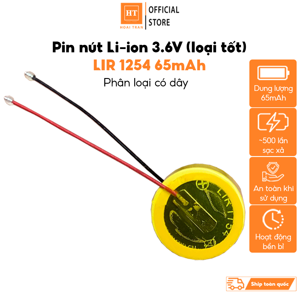 Pin nút Li-ion 3.6V LIR 1254 65mAh cho tai nghe Bluetooth TWS, có thể ...