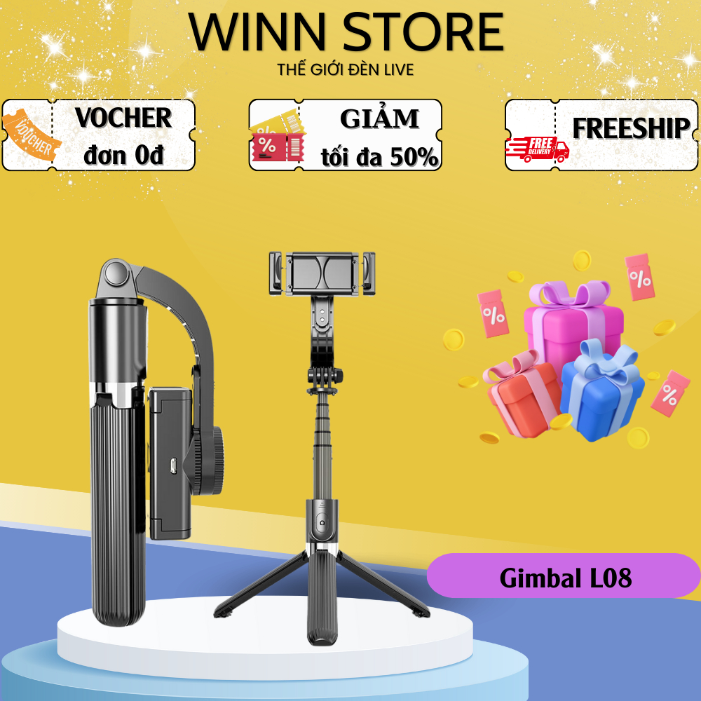 Tay Cầm Chống Rung Điện Tử[FREESHIP] Gimbal L08 Có Bluetooth -Có Chân Đỡ Tự Đứng - Kéo Dài Tới ...