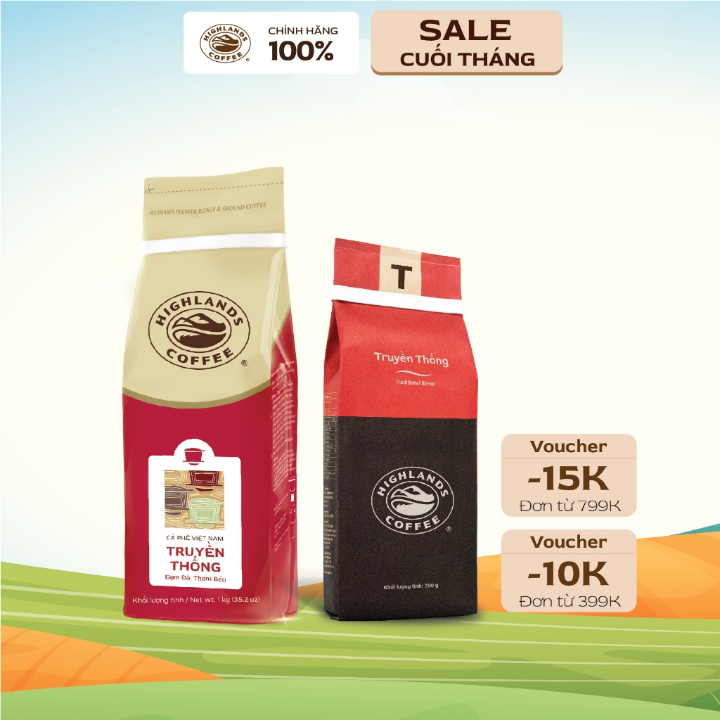 COMBO 1,2KG - Cà phê bột Truyền thống Highlands coffee 1kg và 1 gói cf ...