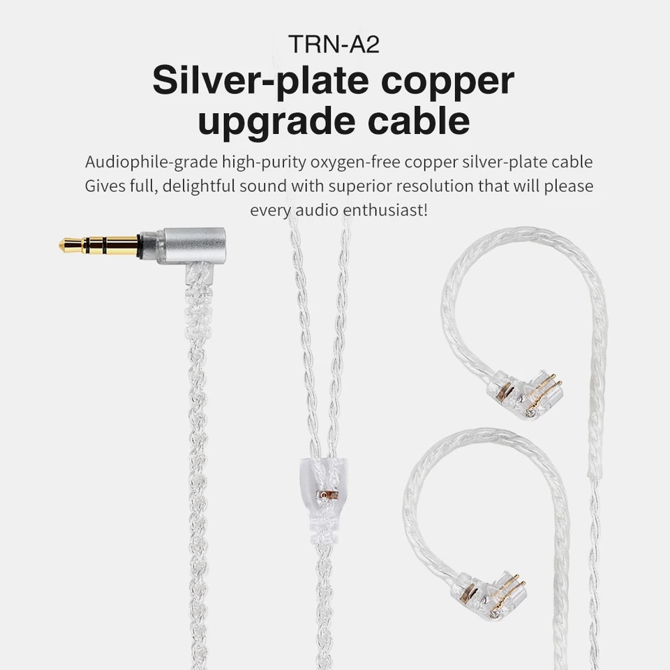 Dây mạ bạc TRN A2, Chân cắm QDC thay thế cho các tai của KZ, TRN, CCA ...
