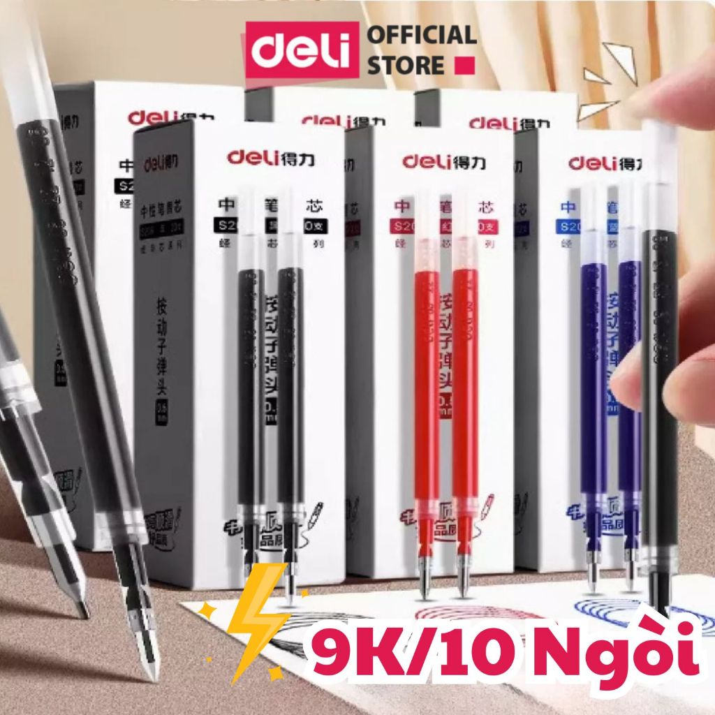 [CHỈ 9K] Combo 10 20 Ruột Bút Gel Deli 0.5mm Cho Bút Bi Nước A575 A057B A623 S101 S60 Lâu Hết ...