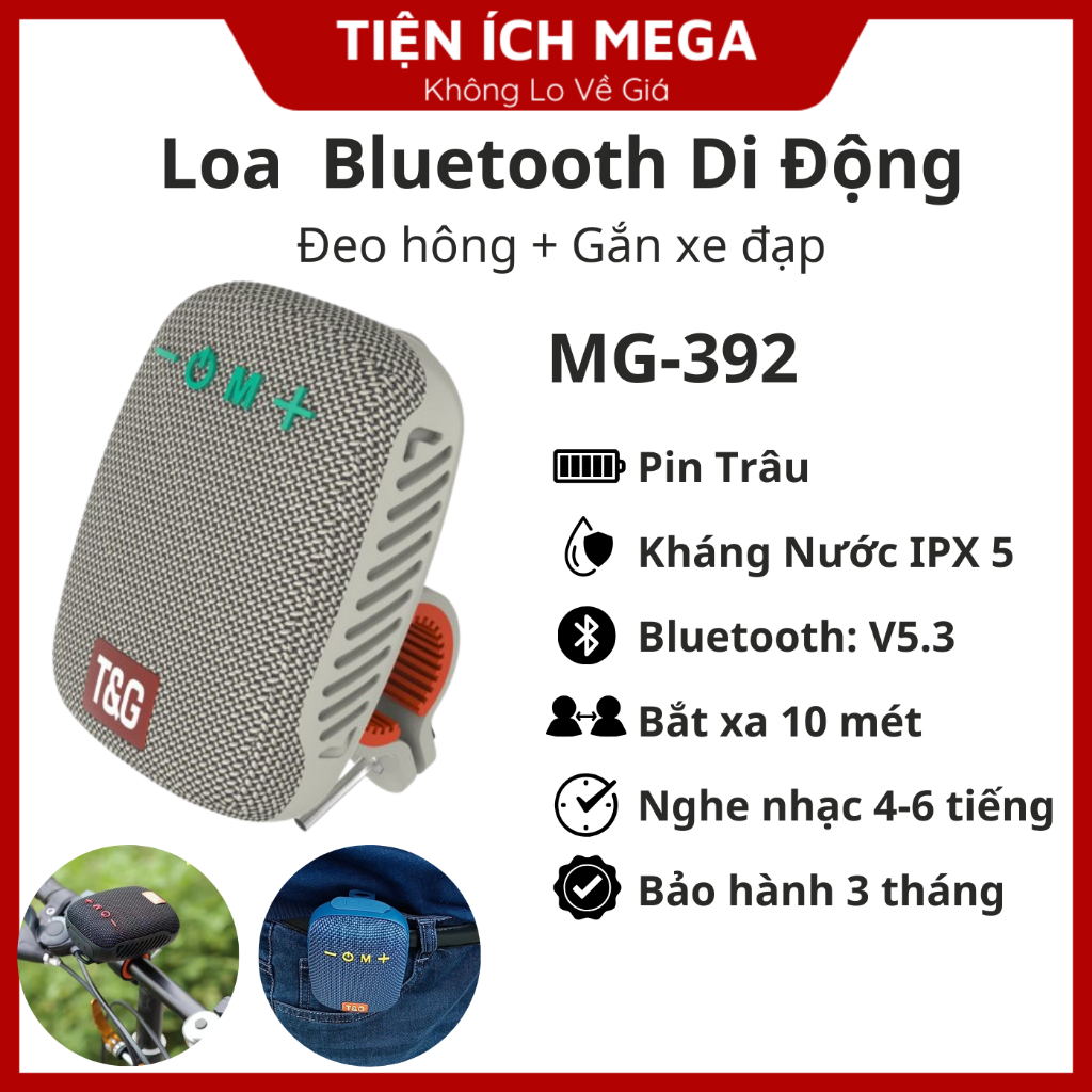 Loa Bluetooth Di Động Đeo Hông + Gắn Xe Đạp MG-392, Pin Trâu,Kháng Nước IPX 5, Bluetooth: V5.3 ...
