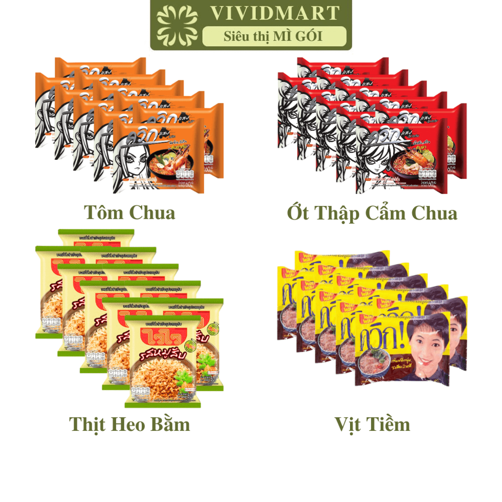 [SET 10 GÓI] - Wai Wai - Mì Wai Wai 4 vị: Heo Bằm, Vịt Tiềm, Ớt Thập ...