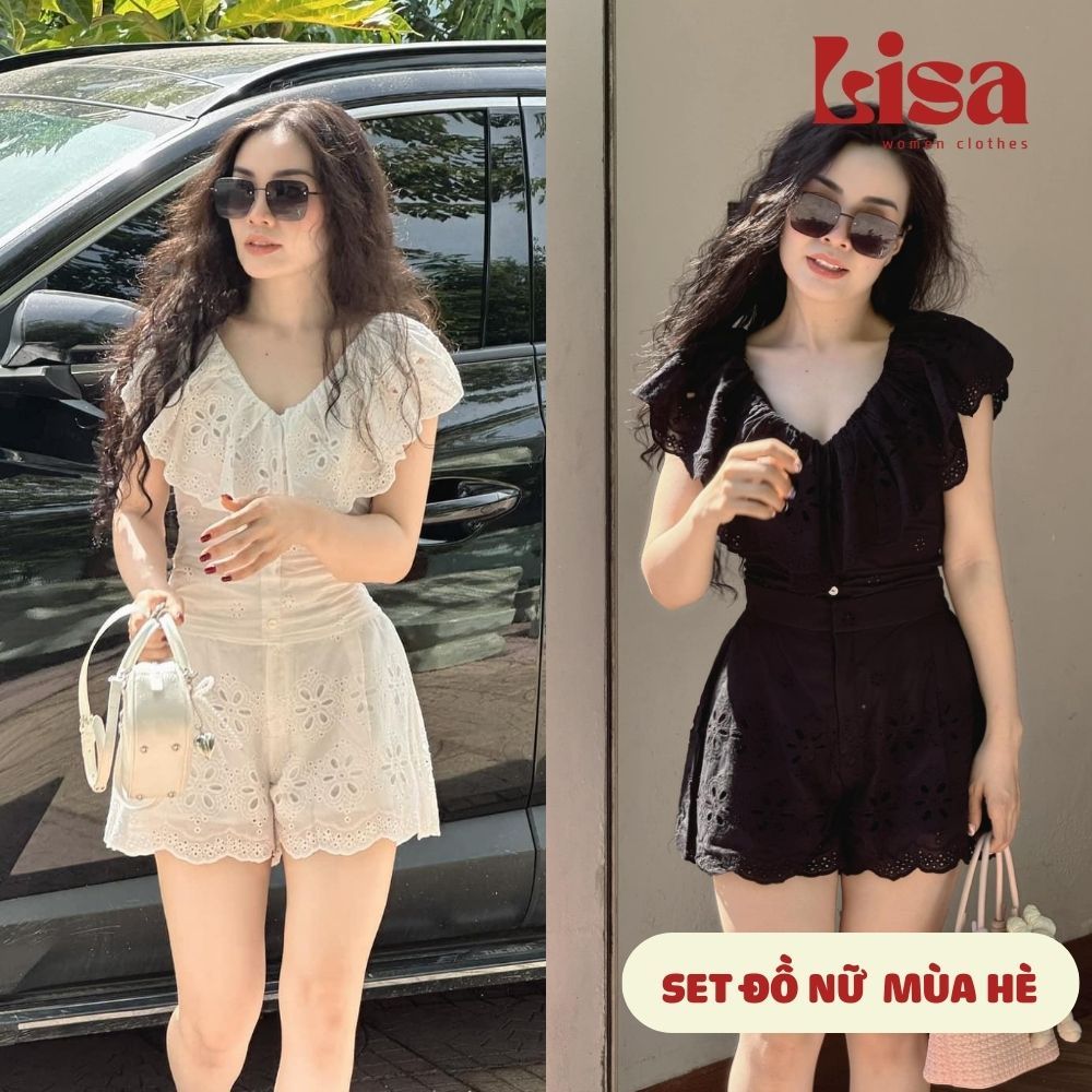 Bộ đồ nữ mùa hè sang chảnh BS04, Set đồ nữ áo cổ tim kèm quần short chất ren Hàn mát mẻ | Shopee ...