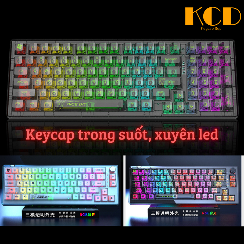 Keycap xuyên led trong suốt, profile MDA, chất liệu nhựa PC trong suốt ...