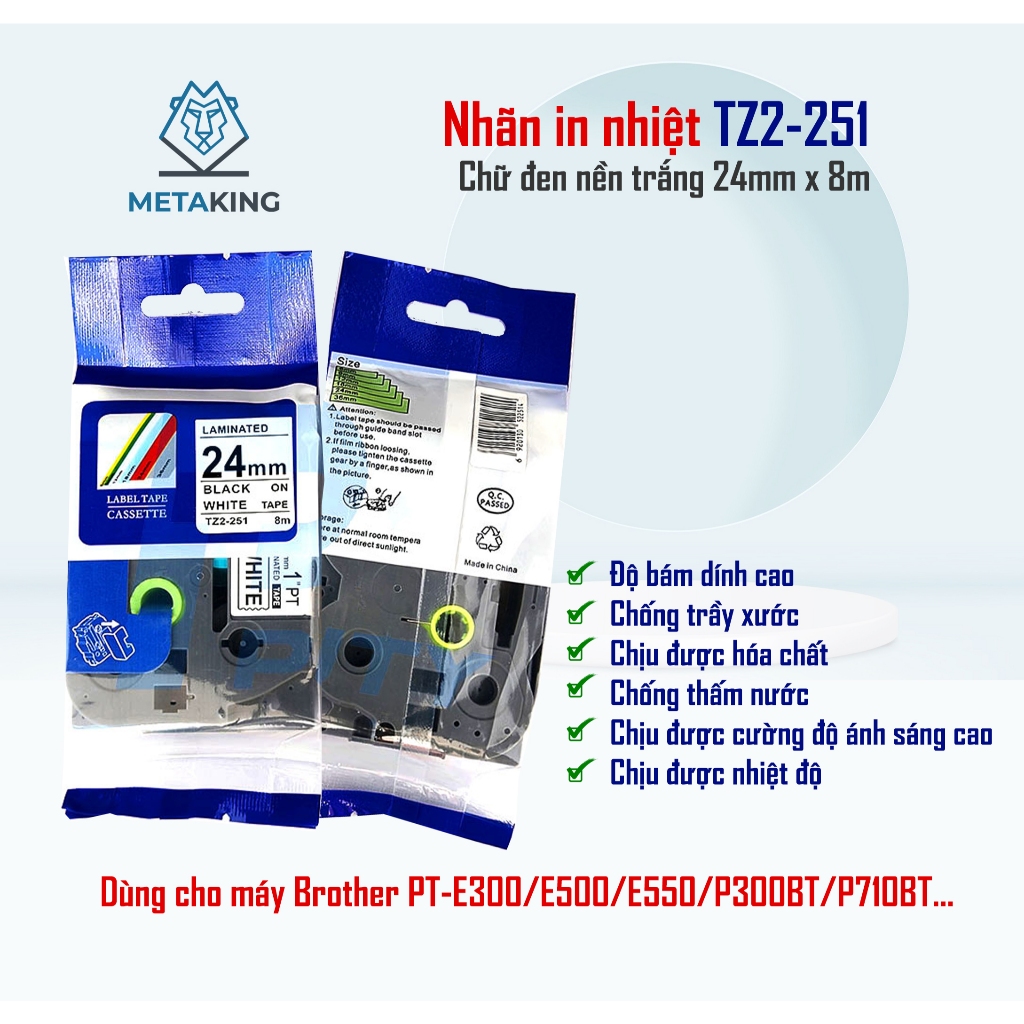 Nhãn in 24mm TZ2-251 dùng cho máy Brother PT-P700, PT-P750W, PT-P900W ...