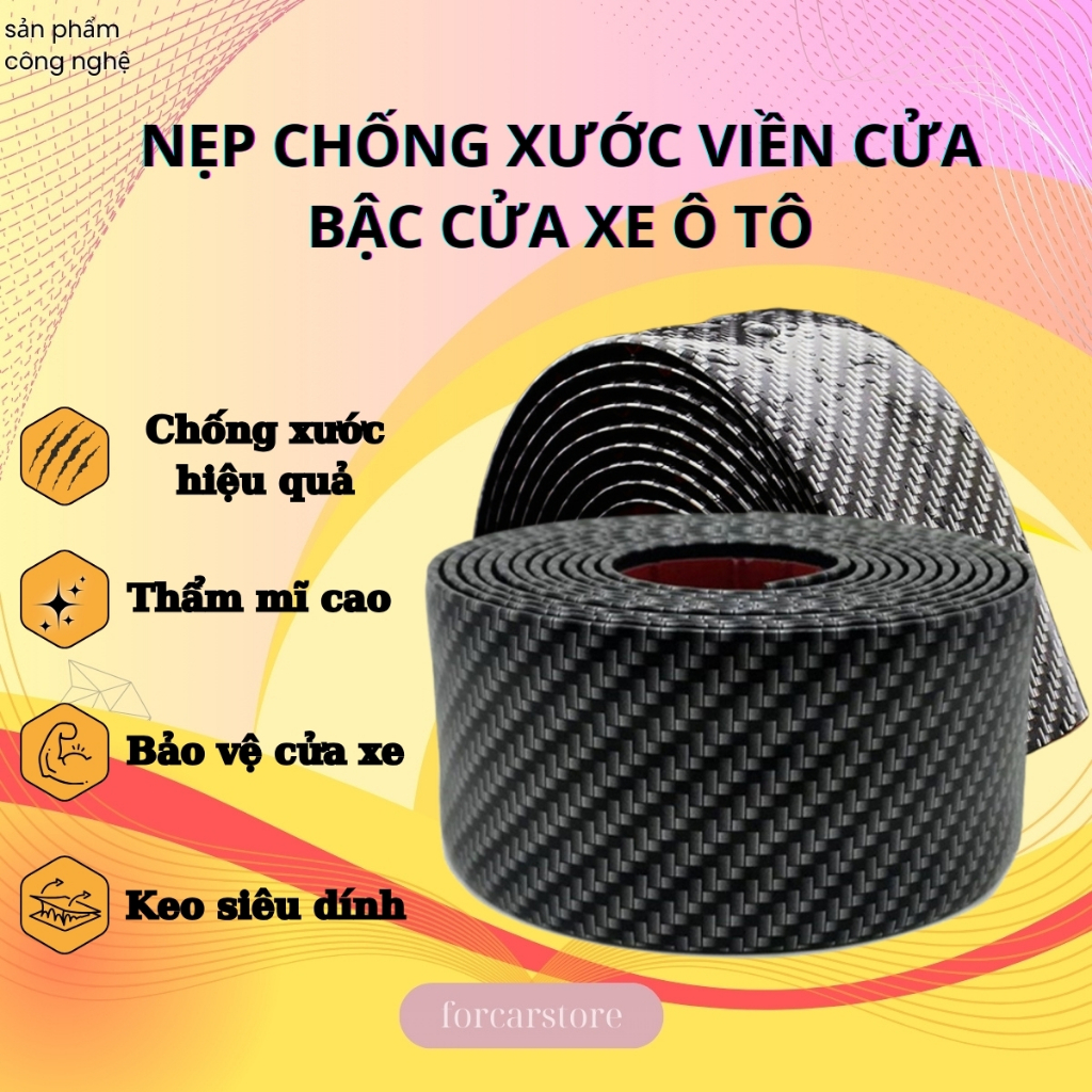 Nẹp chống xước viền cửa bậc cửa ô tô cuộn 5 mét vân cacbon cao cấp, keo ...