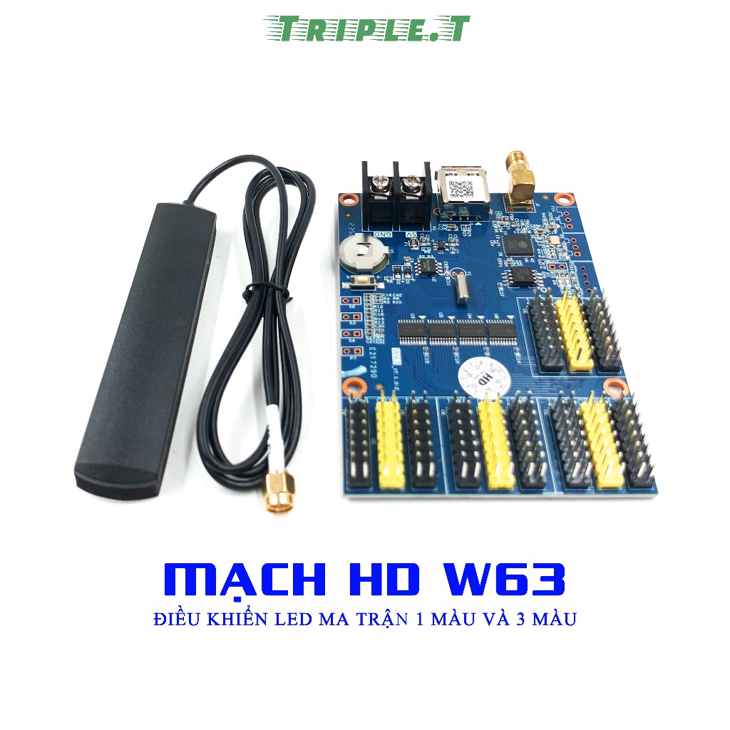 W63 Mạch HD W63 điều khiển module led ma trận HD 1 màu và 3 màu, kèm râu wifi, chính hãng Huidu ...
