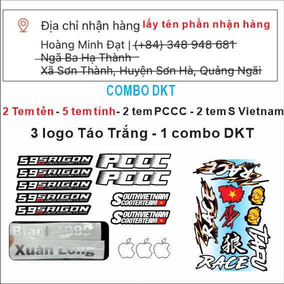 COMBO DKT - 2 Tem Tên - 5 Tem Tỉnh - 2 tem PCCC - 2 tem S VietNam - 3 ...
