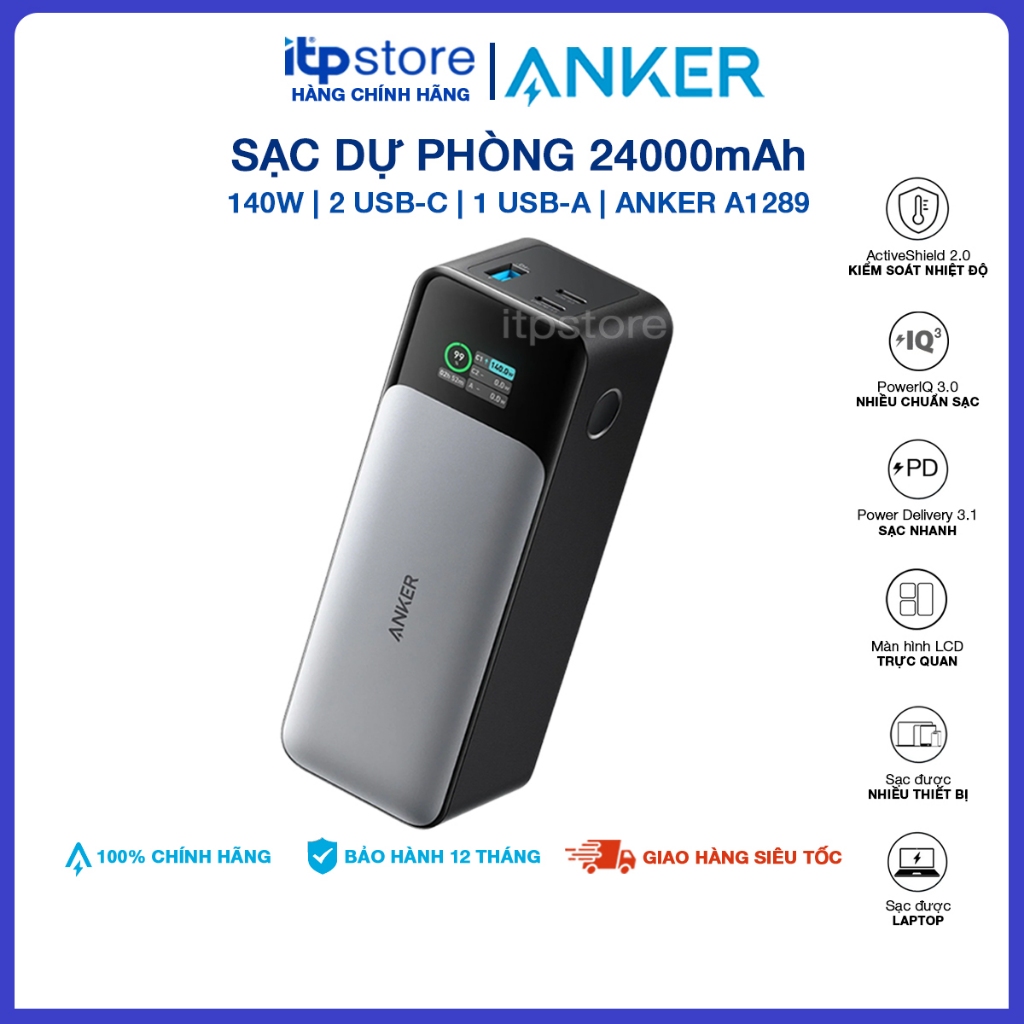 Pin sạc dự phòng Anker 737 PowerCore 24000mAh 140W A1289 3 cổng sạc Điện thoại Máy tính bảng ...