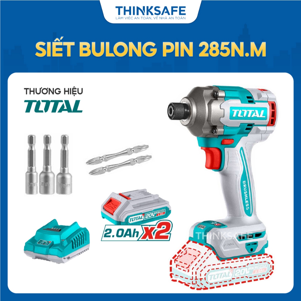 Máy siết vít pin 20V TOTAL TIRLI2028, momen xoắn cực đại 285Nm, 3 tốc ...