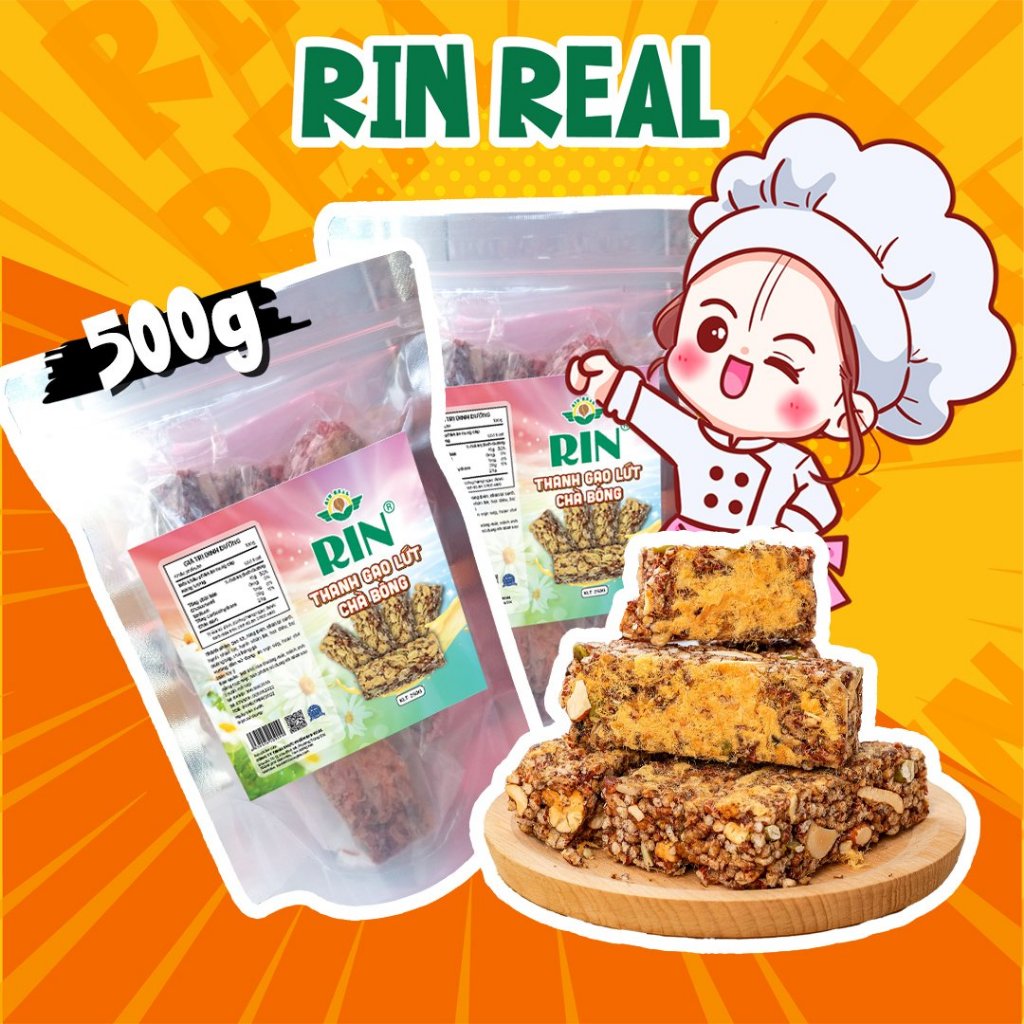 Thanh gạo lứt mix hạt dinh dưỡng chà bông RIN REAL, bánh ăn vặt ăn ...