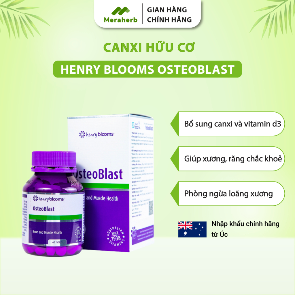 Canxi Hữu Cơ Henry Blooms Osteoblast Giúp Xương Và Răng Chắc Khỏe (Hợp 60 viên) | Shopee Việt Nam