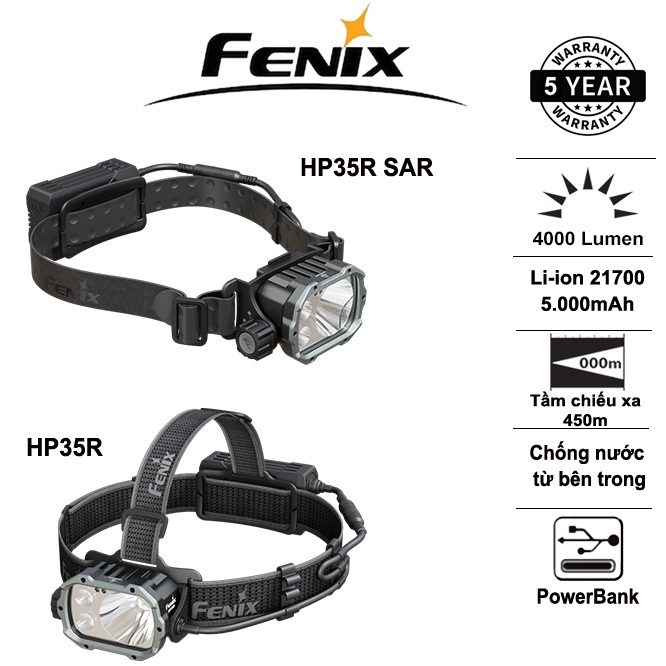 Đèn pin đội đầu FENIX HP35R sáng 4000lm chiếu xa 450m pack pin dung lượng 10000mAh | Shopee Việt Nam