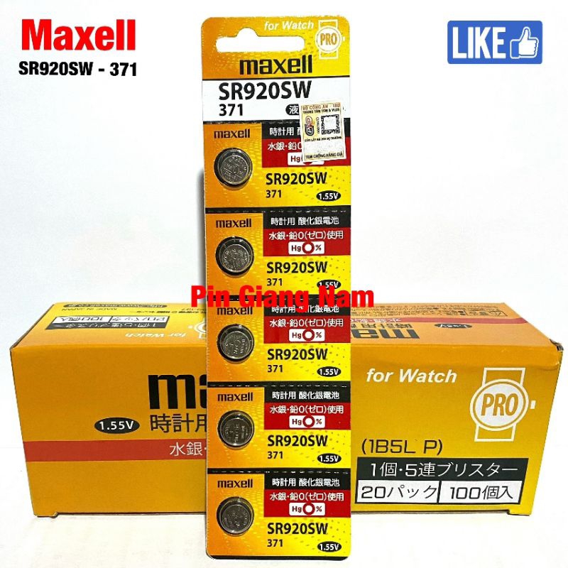 Pin đồng hồ SR920SW / Pin SR920 371 Maxell 1.55V vỉ 5 viên Hàng Chính ...