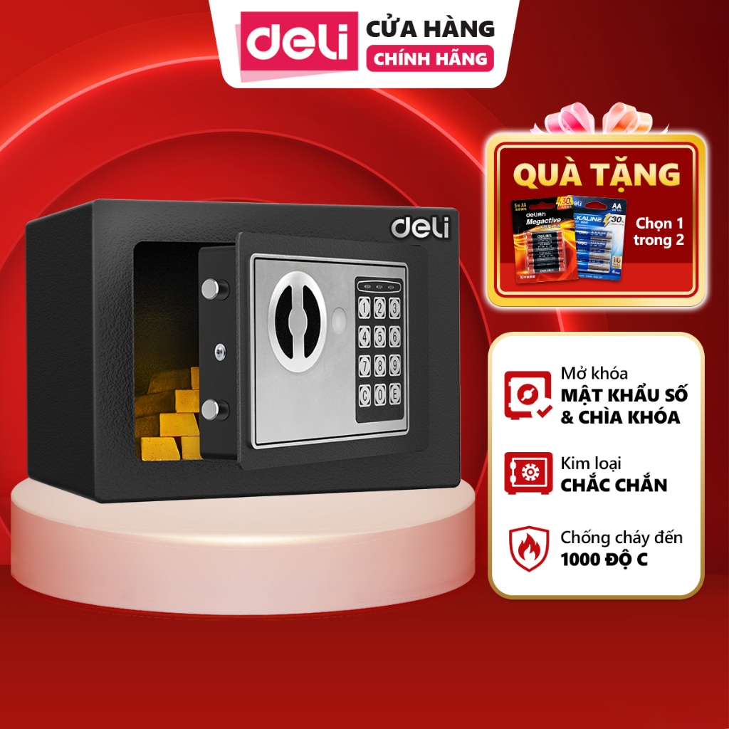 Két Sắt Điện Tử Mini Deli 2 Phương Thức Mở Khóa Bảo Mật Cao Két Sắt An ...