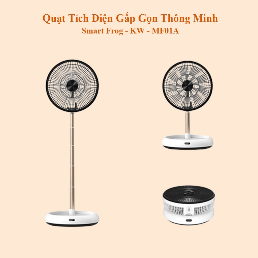 Quạt tích điện tích hợp cắm điện và tích điện gấp gọn Smart Frog, dung ...