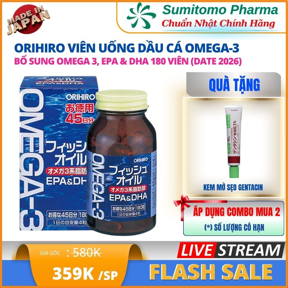 Dầu cá Omega 3 EPA & DHA Orihiro Nhật Bản - hộp 180 viên [DATE 2026 ...
