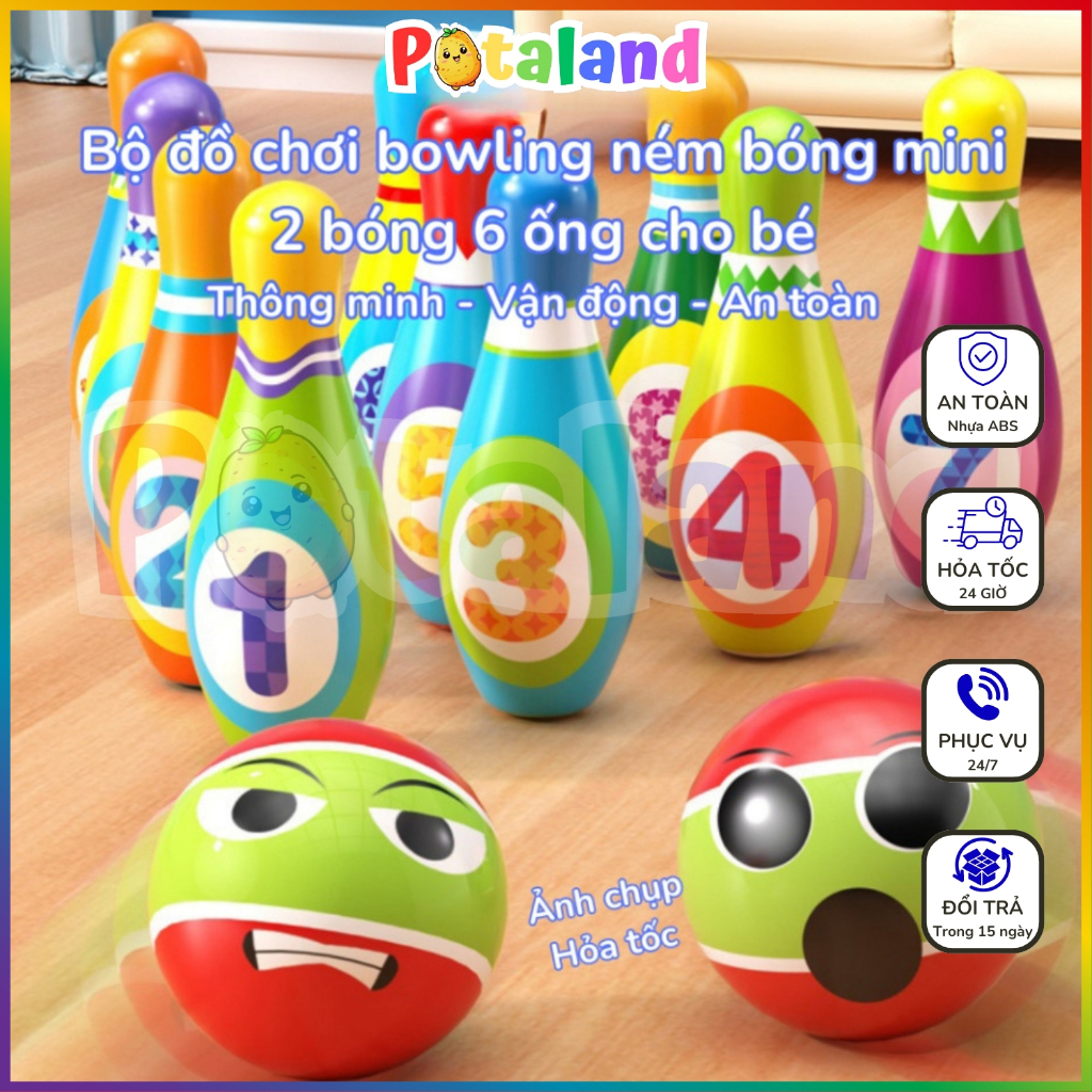 Đồ chơi bowling ném bóng mini 2 bóng 6 ống cho bé trò chơi boling lăn ...