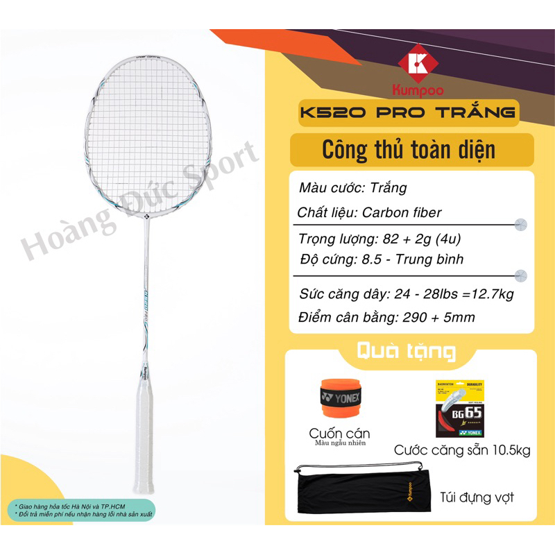 1 Vợt cầu lông KUMPOO K520 PRO chính hãng, căng sẵn 11kg tặng kèm bao ...