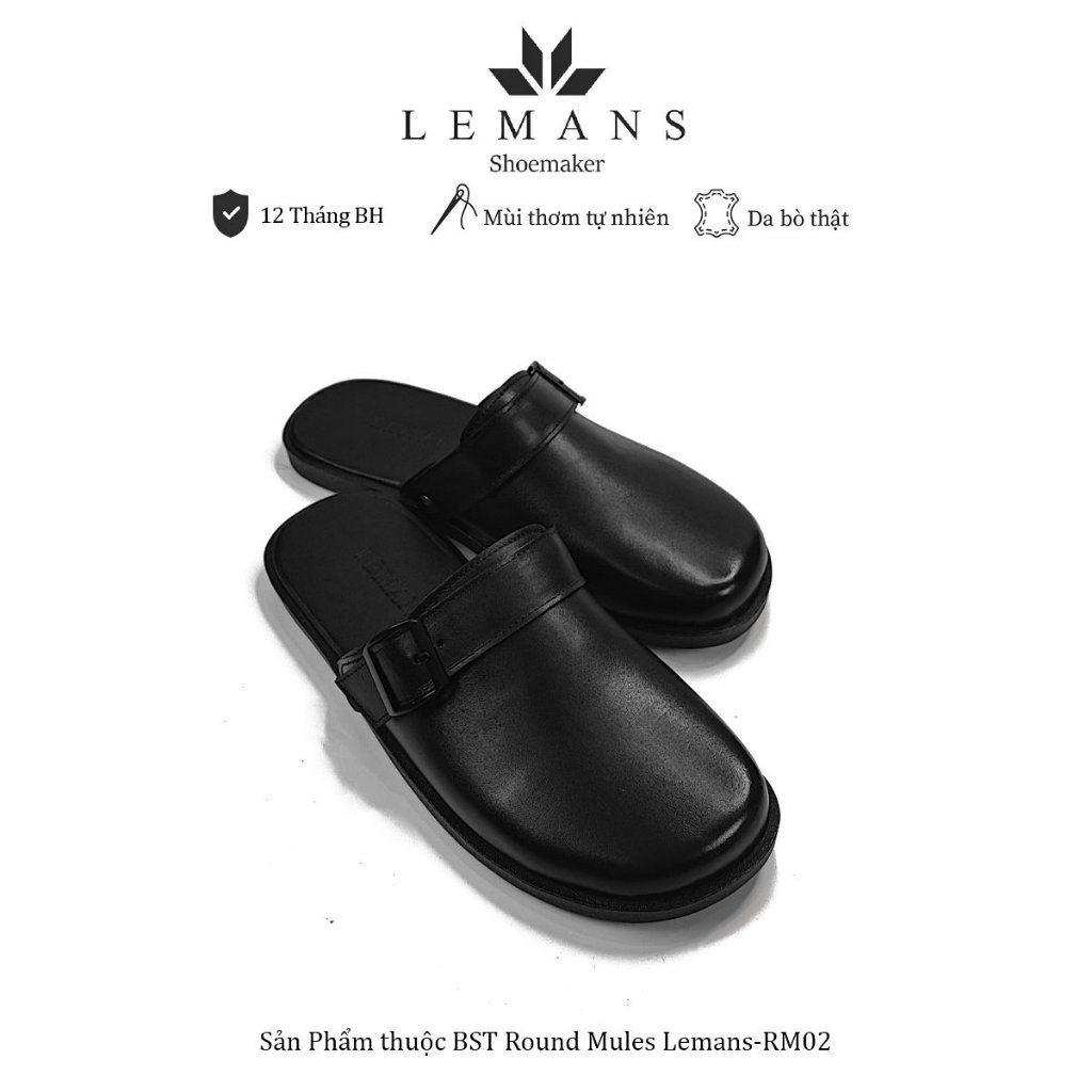 Giày Sục da bò Round Mules Lemans - 3.RM02, đế cao su có mùi thơm ...