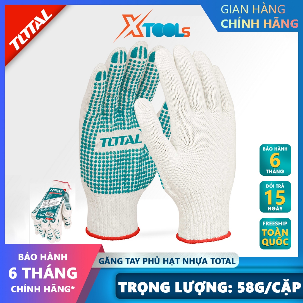 Găng tay dệt kim phủ hạt nhựa PVC TOTAL TSP11102 kích thước XL, dùng ...