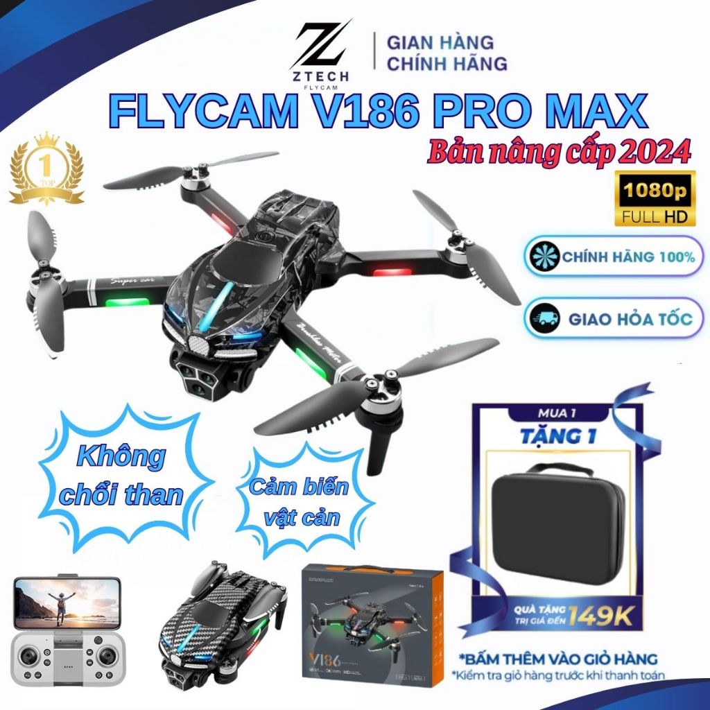 Flycam mini giá rẻ V186 Pro Max cảm biến Laser, FPV Drone cao cấp ...