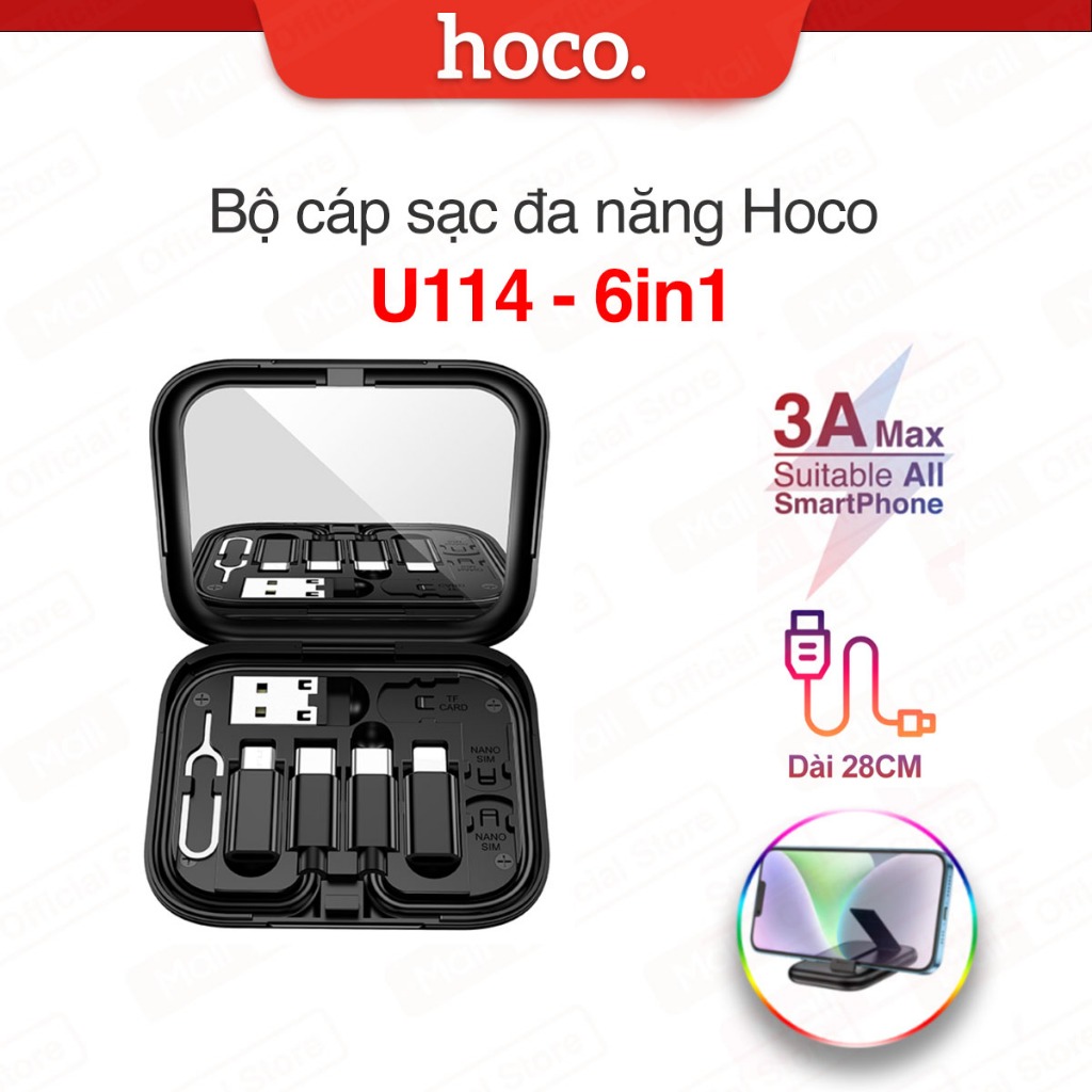 Bộ cáp sạc nhanh đa năng 6in1 Hoco U114 hỗ trợ sạc nhanh các dòng điện thoại,lưu trữ tất cả ...