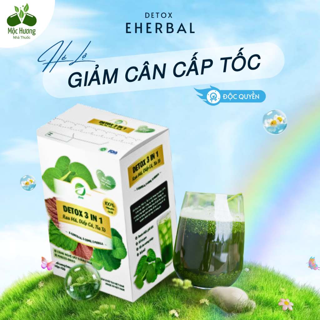 Detox Eherbal (48 gói) 3in1 gồm rau má, diếp cá, tía tô hỗ trợ giảm cân ...